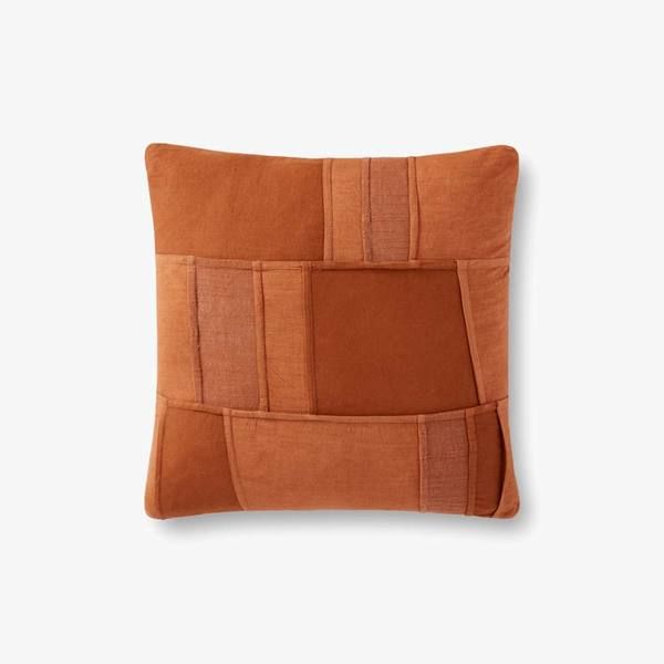 Rust Mondrian Inspired Patchwork Didyed French Seamed Throw Pillow