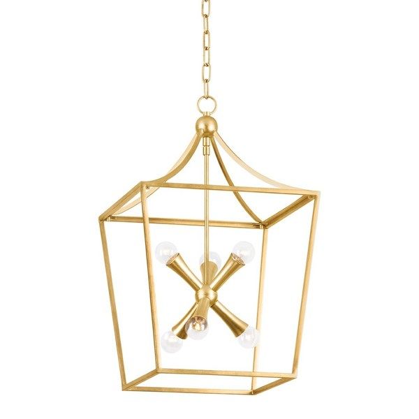 Kendall 6-Light Modern Geometric Vintage Gold Leaf Large Lantern