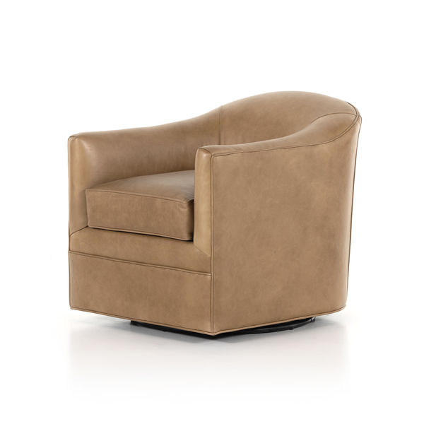 Quinton Round Ontario Taupe Leather Swivel Accent Chair