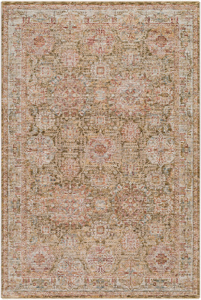 Naila Vintage-Inspired Woven Green / Rust Rug - 5'3" Round