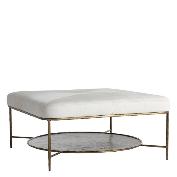 Laurie Natural Ivory Hide Leather Ottoman | Scout & Nimble