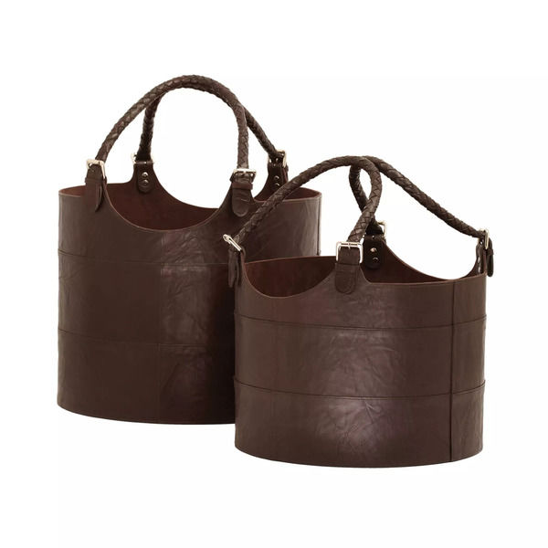 Nested Espresso Leather Buckets Set Of 2 | Scout & Nimble