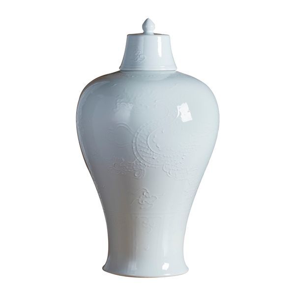 White Carved Dragon Plum Vase With Lid | Scout & Nimble