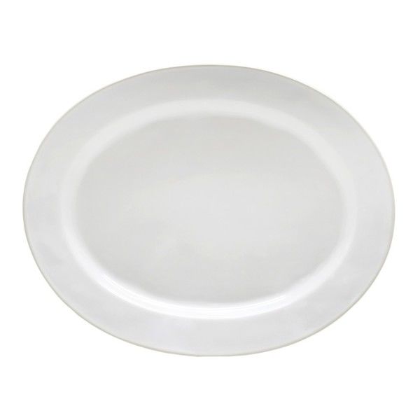 Beja Medium Ceramic Stoneware Oval Platter - White & Cream