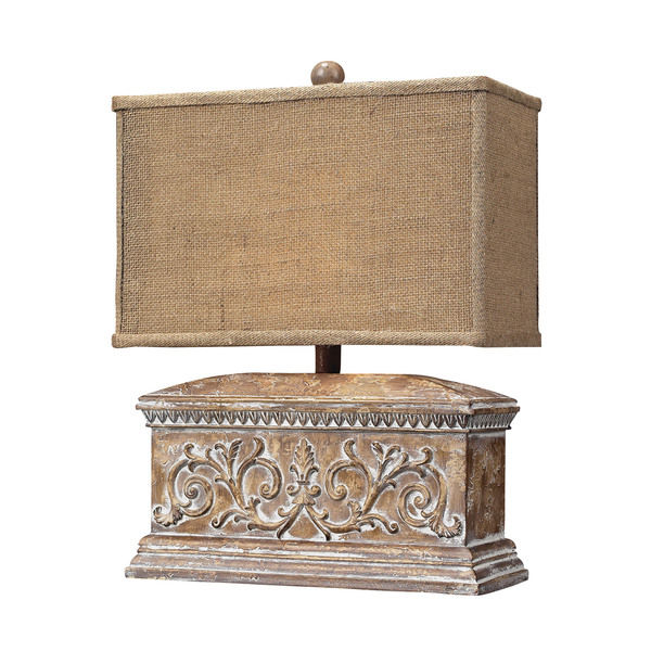 Pinder Distressed Table Lamp in Corbel Finish With Burlap Shade