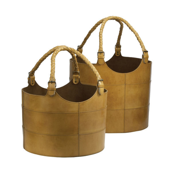 Nested Caramel Leather Buckets Set Of 2 | Scout & Nimble