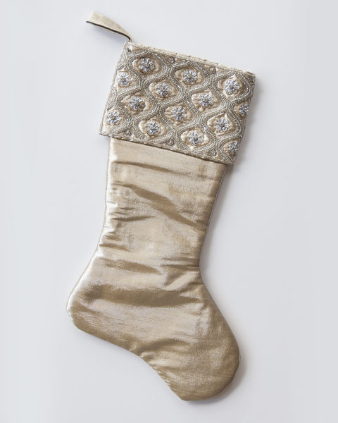 Belle Dupion Metallic Hand-Beaded Jewel-Cuff Stocking | Scout & Nimble