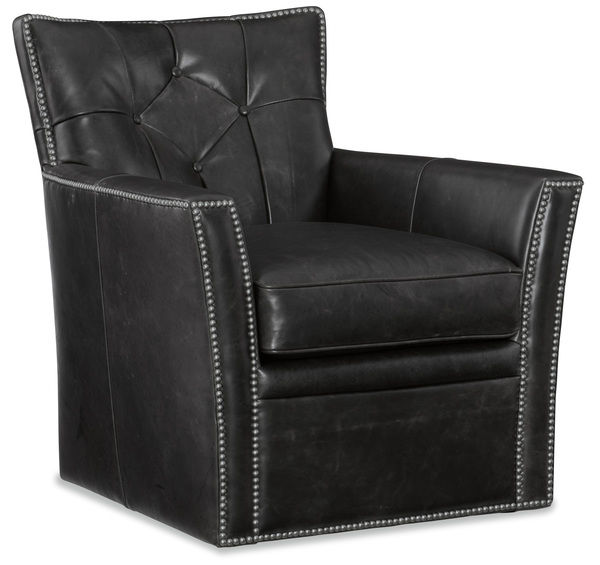 Conner Upholstered Memento Medal Leather Swivel Club Chair