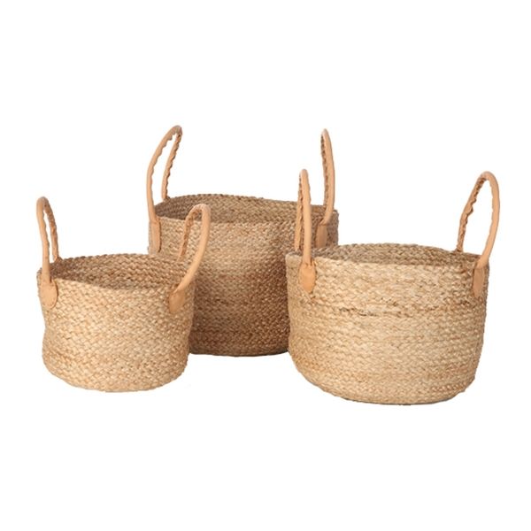 Set Of 3 Jute Ashulia Baskets W/Leather Handle | Scout & Nimble