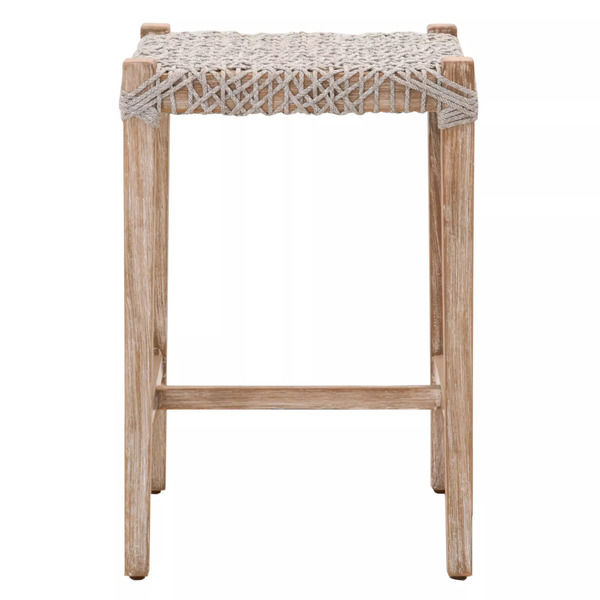 Costa Natural Gray Mahogany Woven Rope Backless Counter Stool