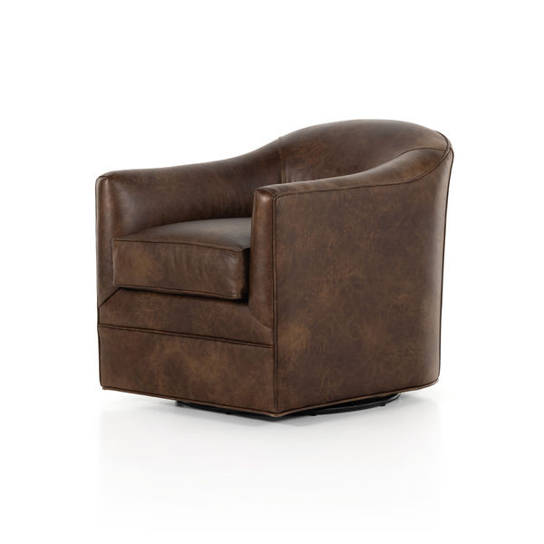 Quinton Round Arvada Cigar Leather Swivel Accent Chair